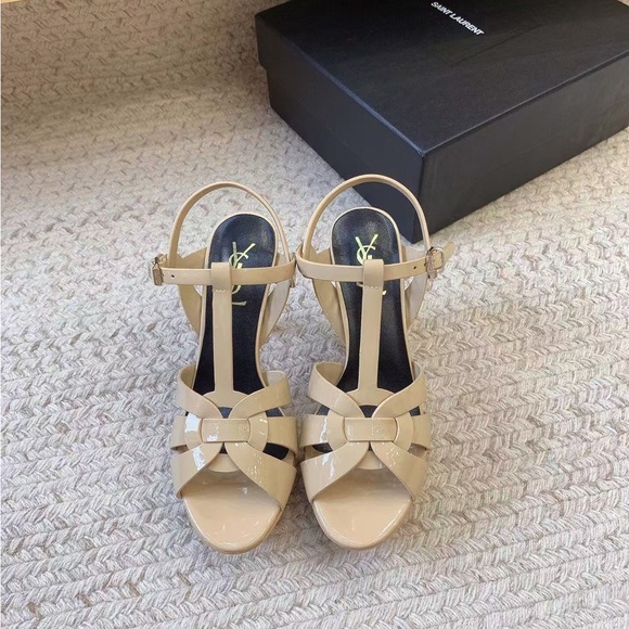 Yves Saint Laurent | Shoes | Yves Saint Laurent Cream Heels With Tstrap ...